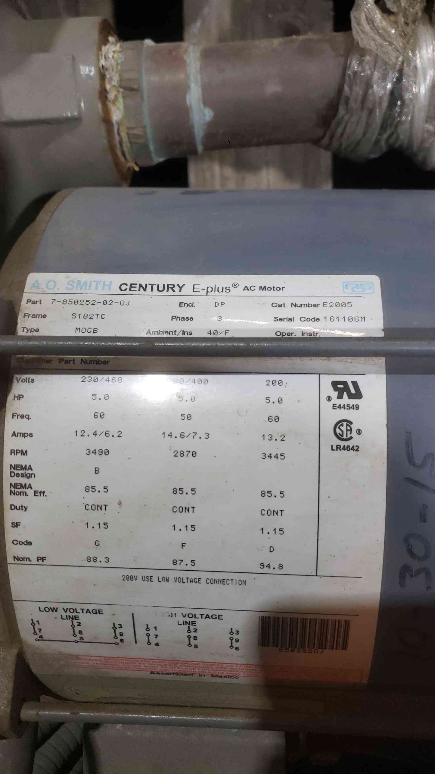 A.O. Smith Century 5HP 230/460 3PH E-Plus AC Motor & Pump E2005 (SKU ...